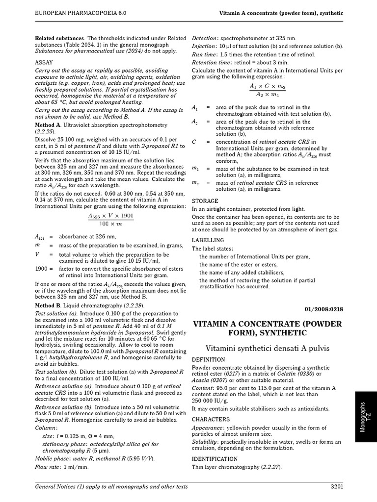 Vitamin A Concentrate Powder Form Synthetic 0218e | PDF ...