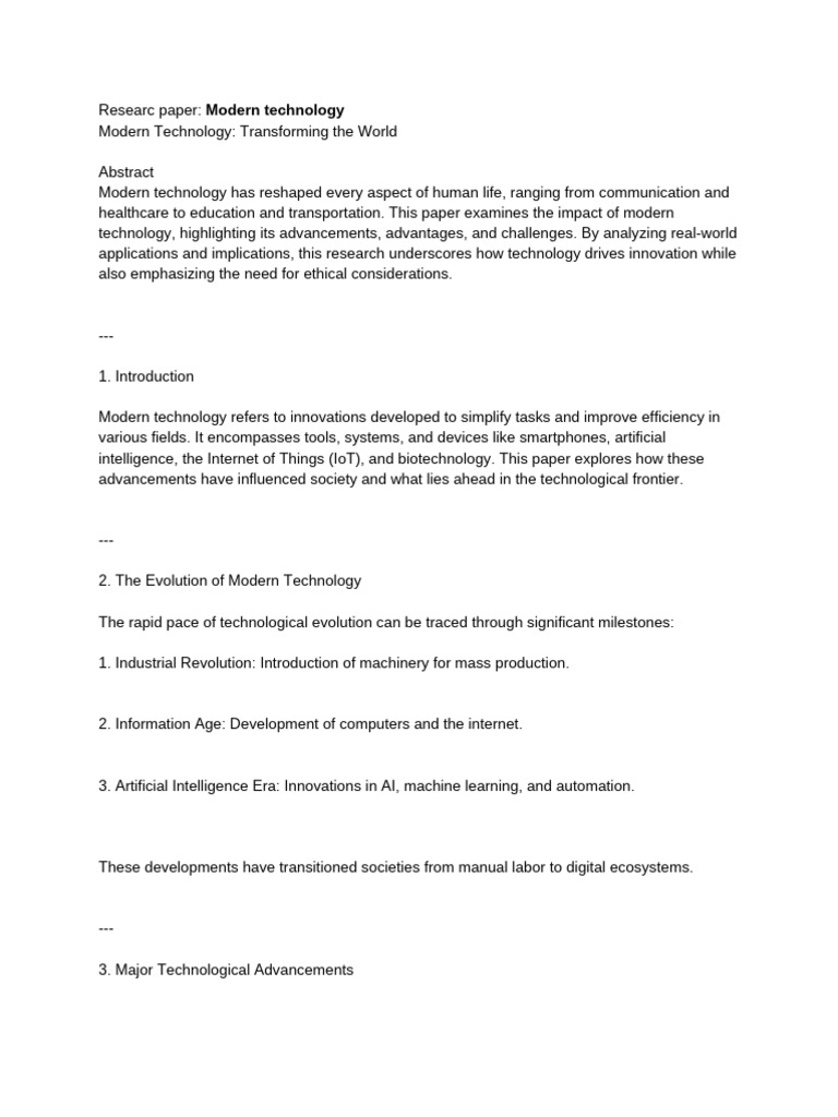 Researc Paper - Modern Technology | PDF