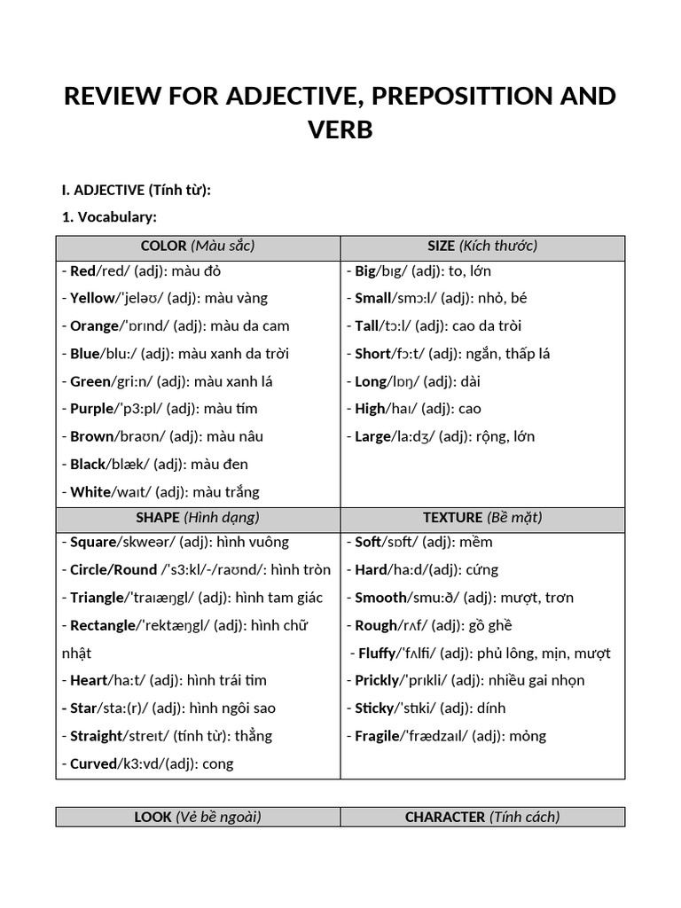 Review For Adjective | PDF