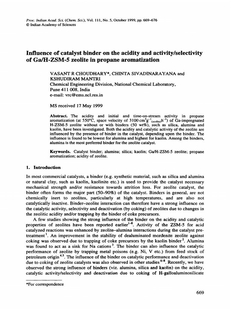 Influence of Catalyst Binder On The Acidity and Activity Selectivity of ...