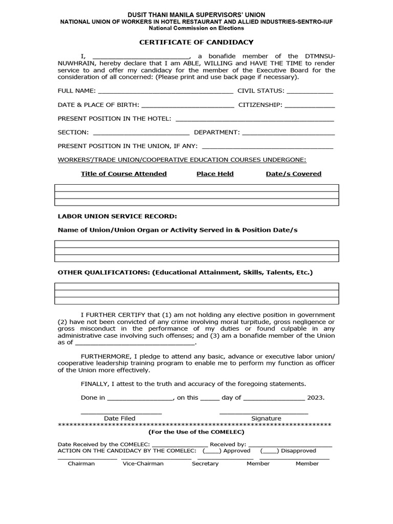 DTMNSU Executive Board Candidacy Form | PDF | Government | Justice