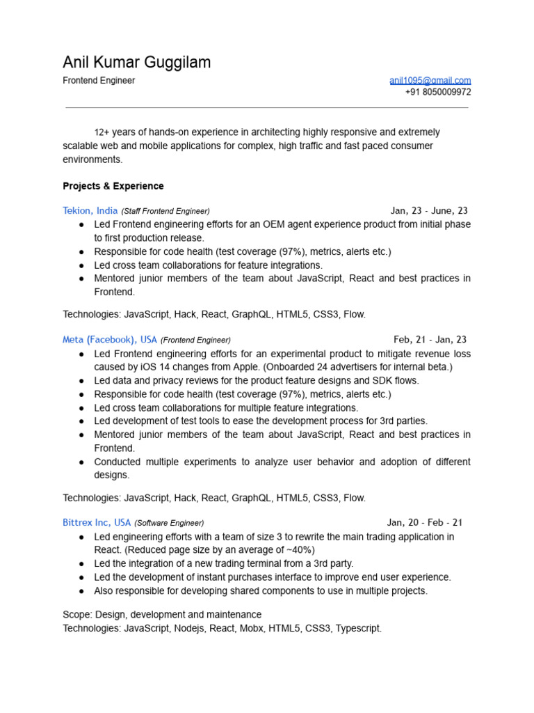 Anil_resume | PDF | Html5 | Application Software