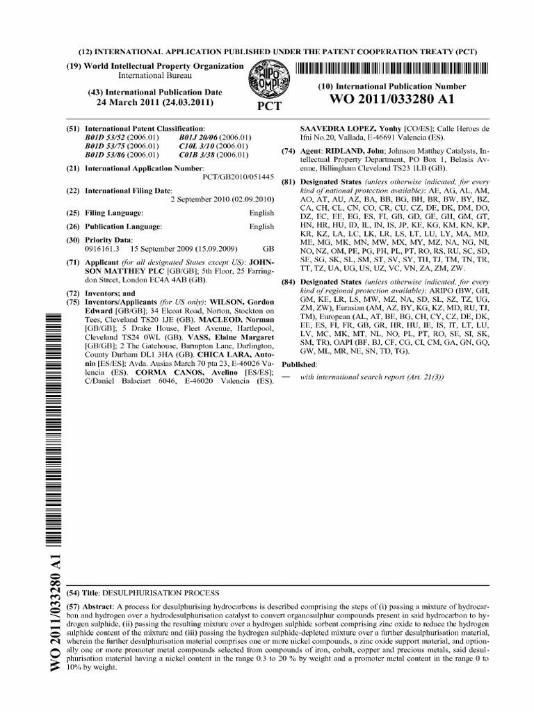 WO2011033280A1 - JM Ni Cu ZnO Catalyst beads | PDF
