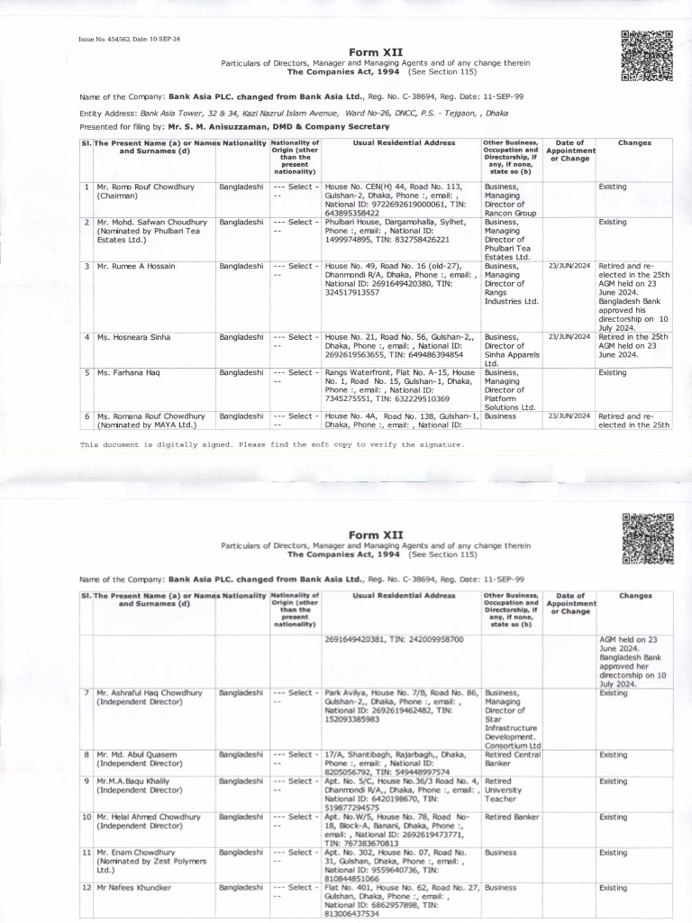 Form-XII As On 24.07.2024 | PDF | Bengal | Dhaka