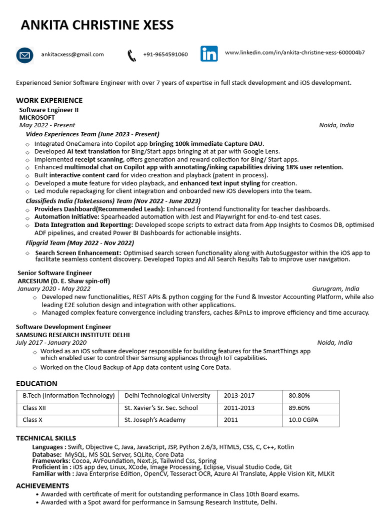 Ankita Christine Xess Resume | PDF | Software Engineering | Information Technology