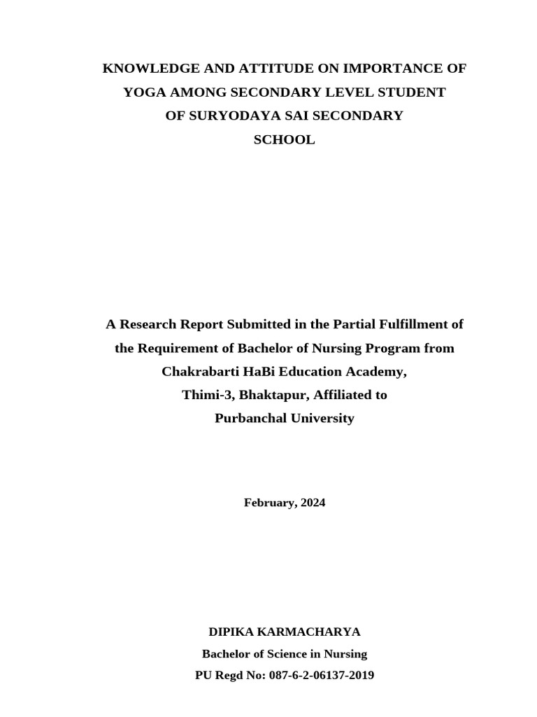 Yoga Report | PDF | Yoga | Attitude (Psychology)