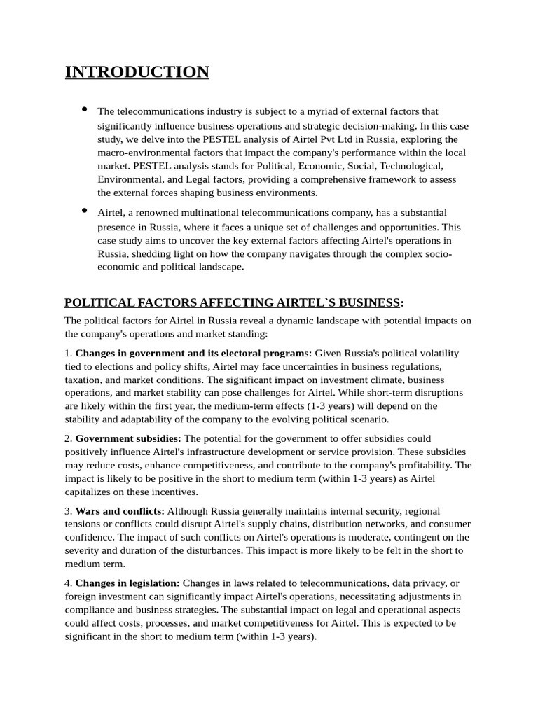 Pestel Analysis Casestudy. Bharti Airtel (Russia) | PDF | Marketing | Consumer Behaviour