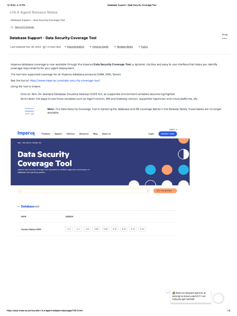 Database Support - Data Security Coverage Tool | PDF | Databases | Computing