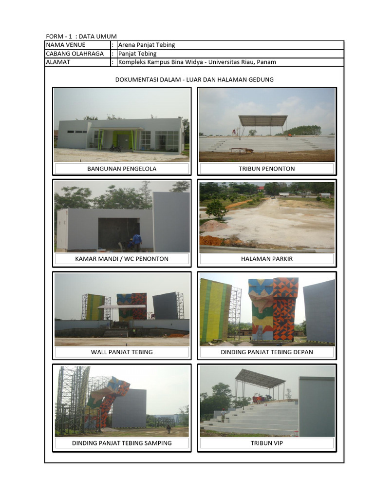 Data Umum Venue Arena Panjat Tebing Kampus UR Panam | PDF