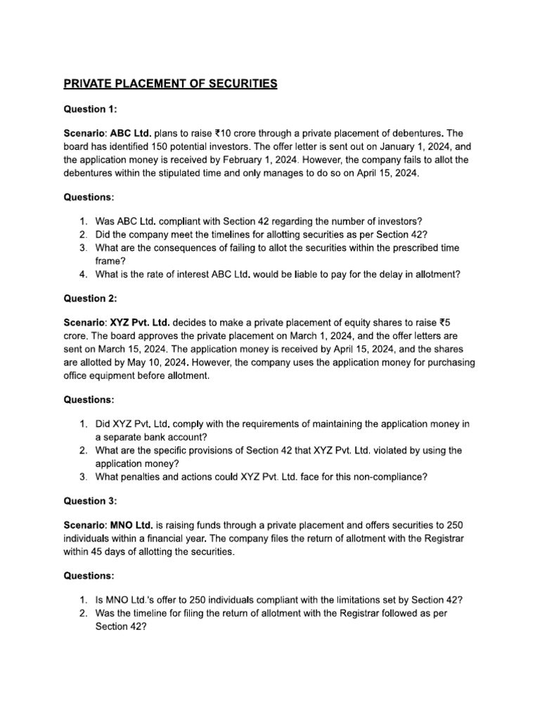 Private Placement Questions | PDF