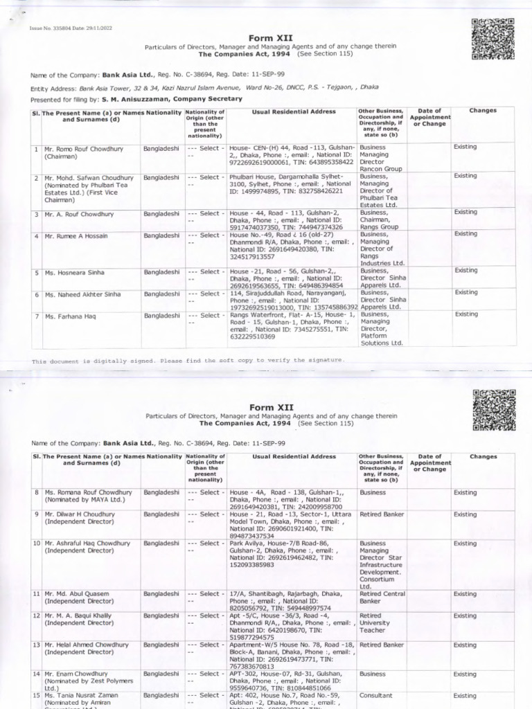 Form - XII As On 14.11.2022 | PDF | Dhaka | World Politics