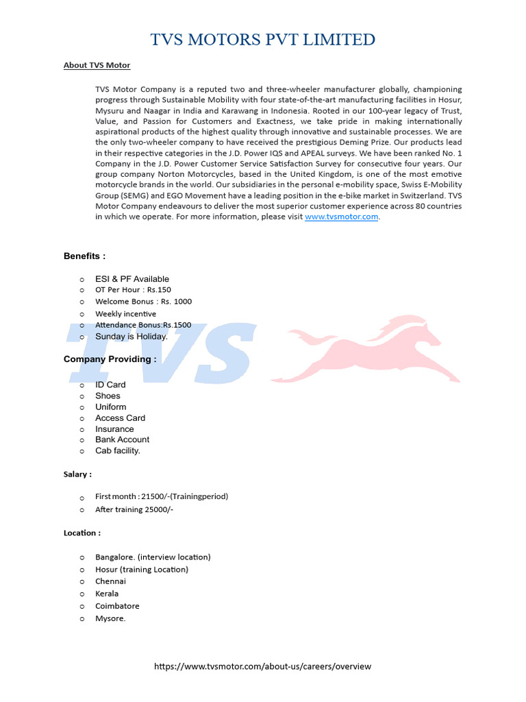 Tvs Motors Placement Letter | PDF | Gender Equality | Gender Studies