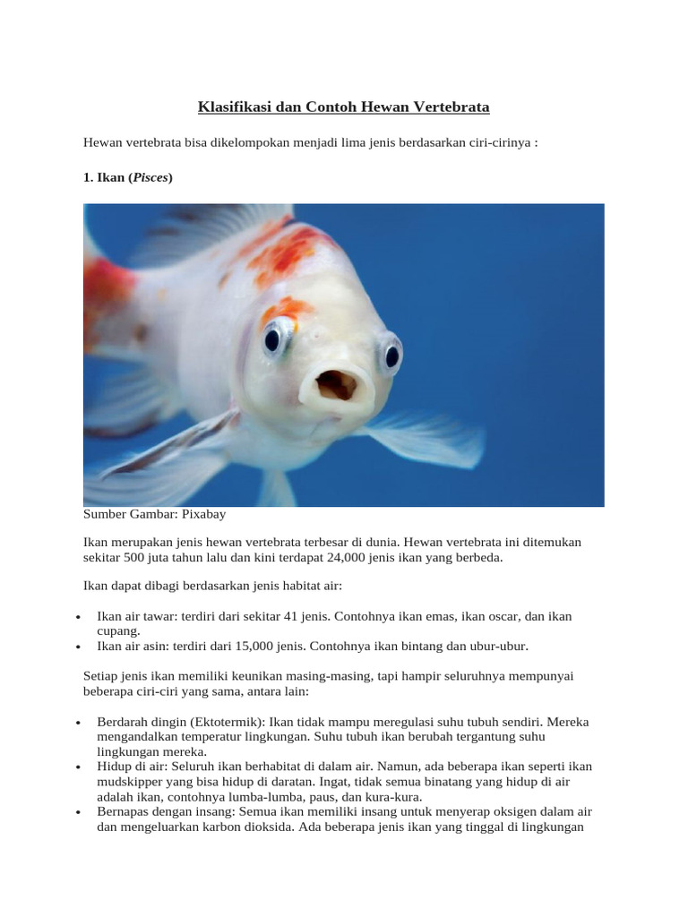 Klasifikasi dan Contoh Hewan Vertebrata | PDF