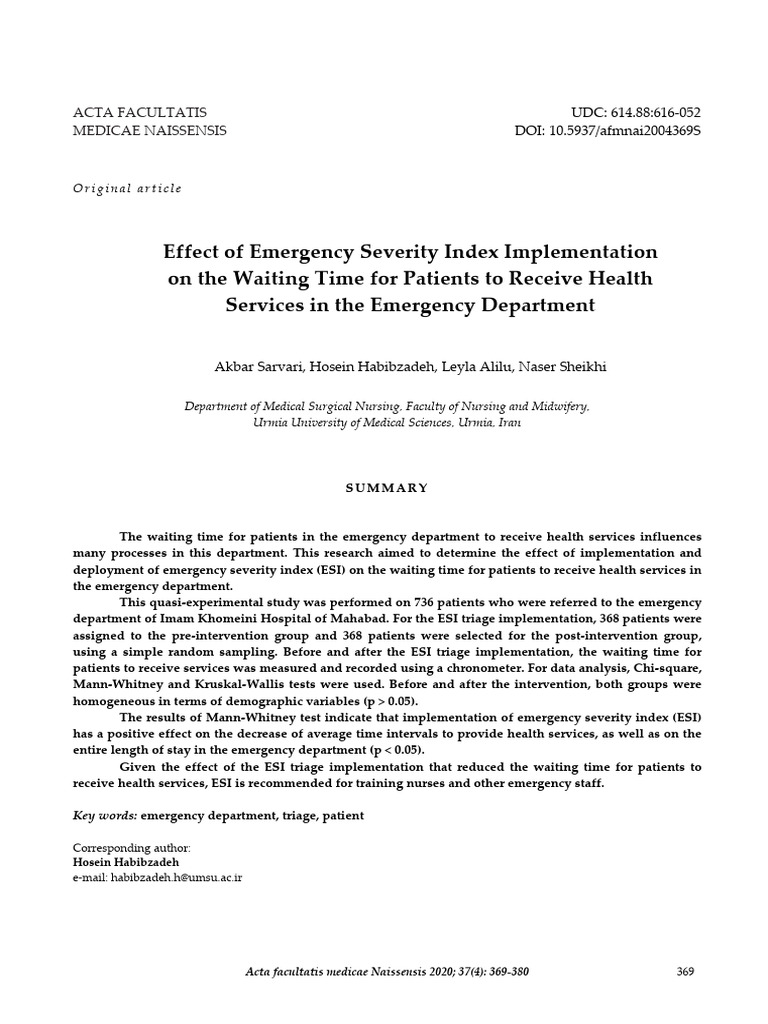 Effect of Emergency Severity Index Implementation | PDF | Emergency ...