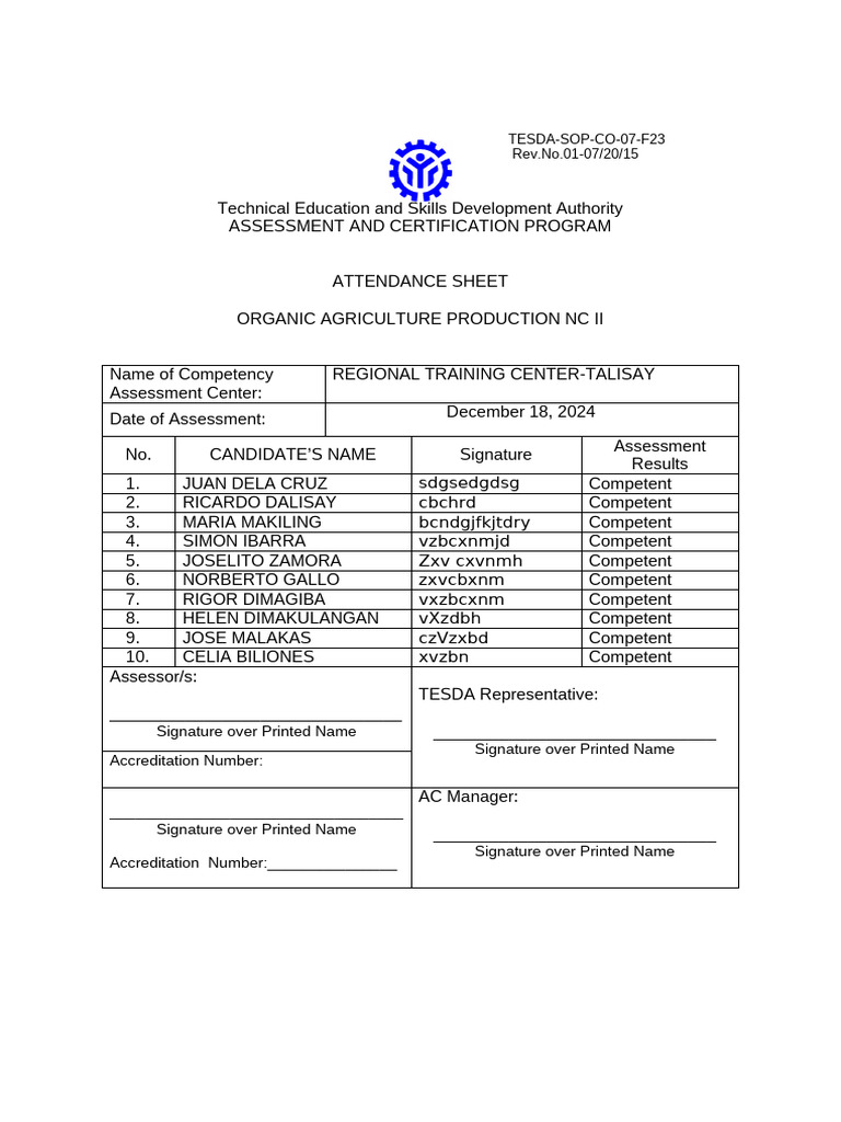 CCA ATTENDANCE SHEET | PDF