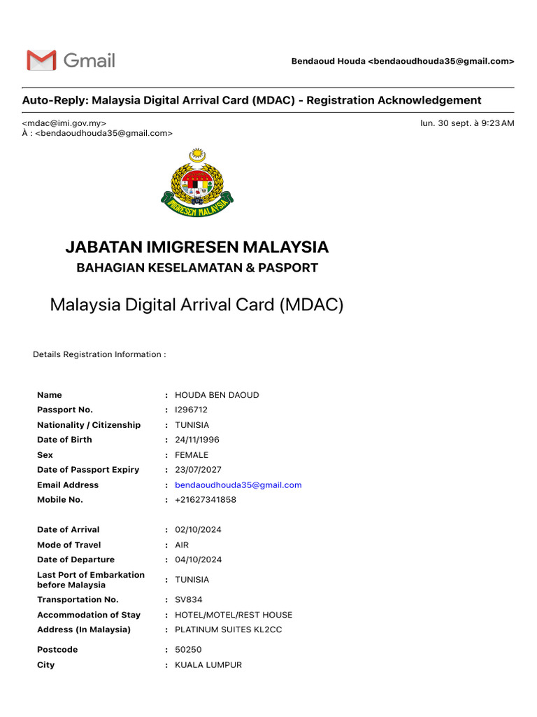 MDAC Registration Acknowledgement | PDF
