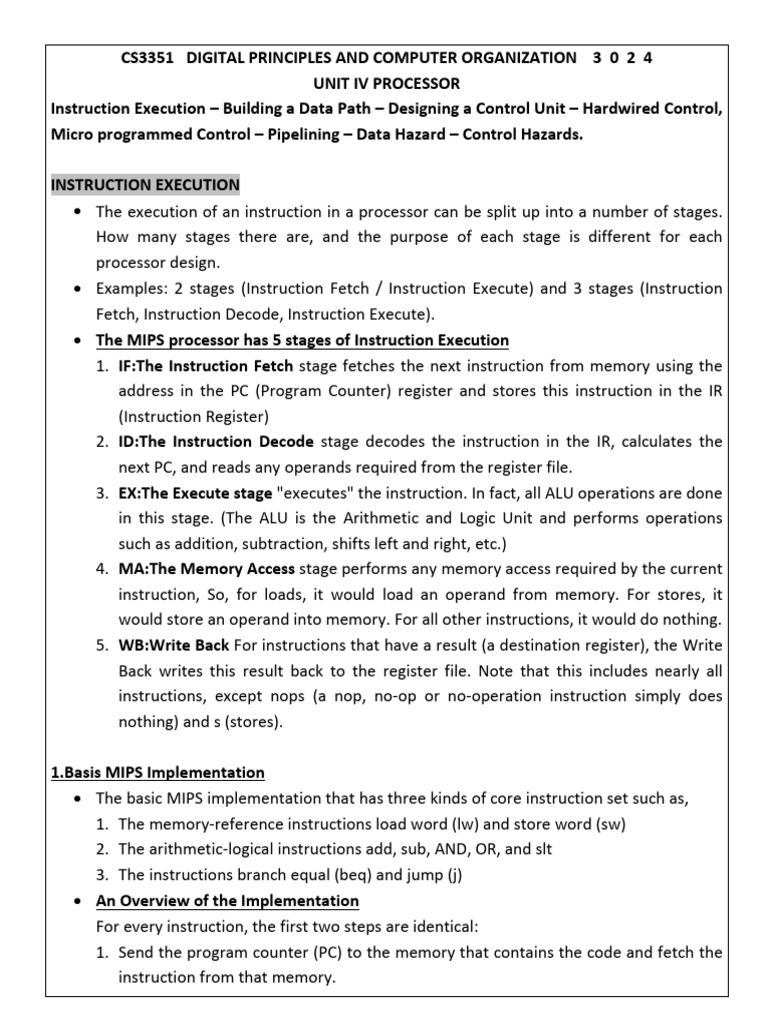 MIPS Processor Execution & Datapath | PDF | Central Processing Unit | Input/Output
