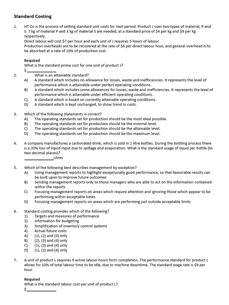 Questions of Chapter 9 - Standard Costing | PDF | Economies