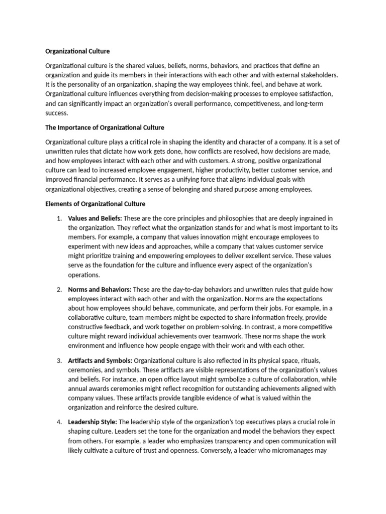 Organizational Culture | PDF | Organizational Culture | Leadership