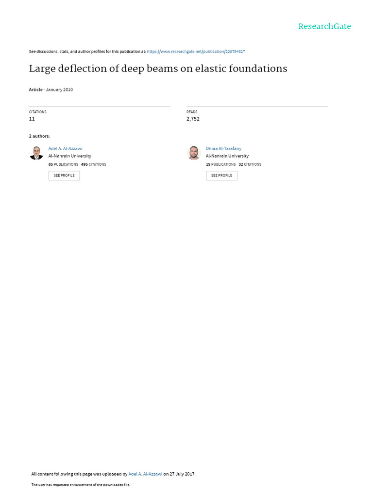 Large Deflection of Deep Beams On Elastic Foundations | PDF | Bending ...