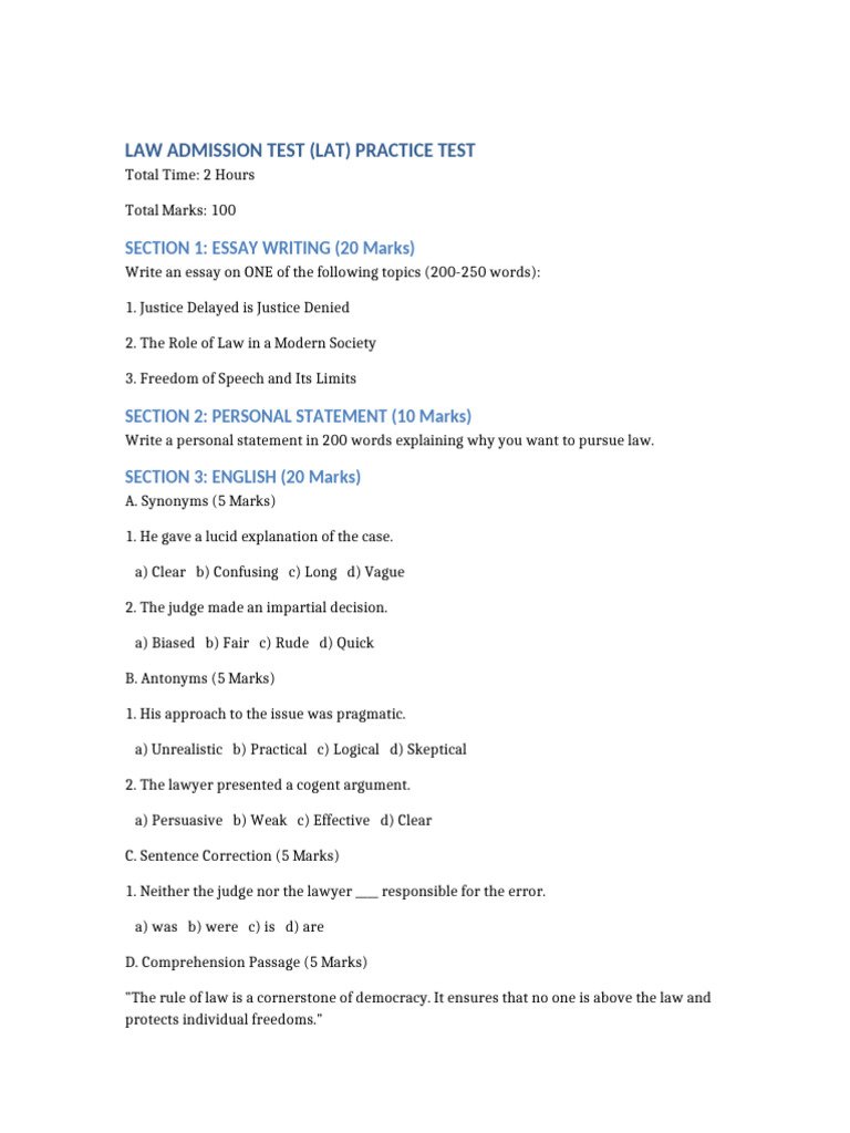LAT Practice Test | PDF