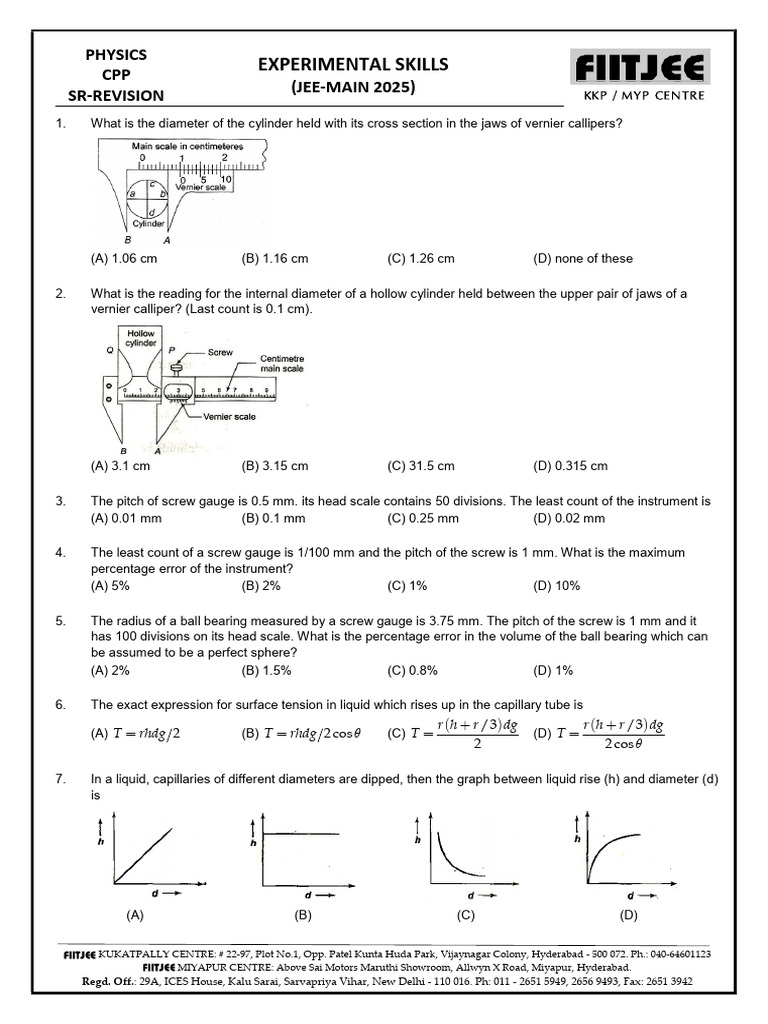 Sr Physics Revision_experimental Skills_mains Cpp | PDF | Metrology | Physical Quantities
