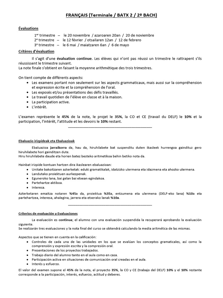 Critères D'évaluation BATX 2 24-25 | PDF