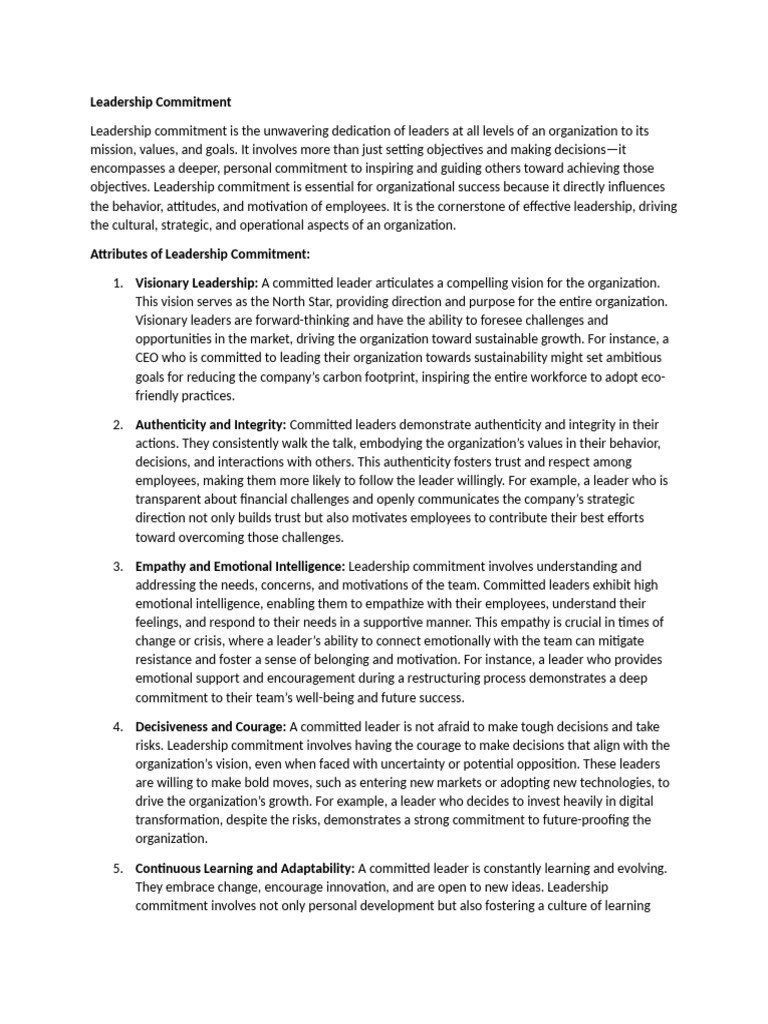 Leadership Commitment | PDF | Leadership | Motivational