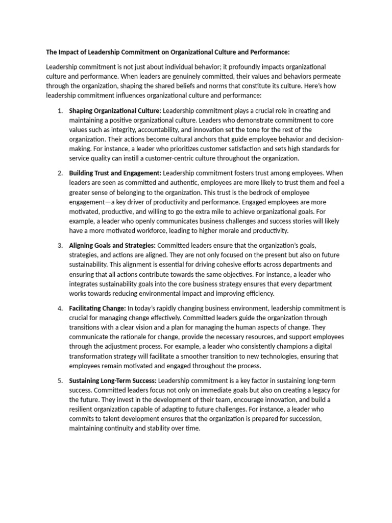 The Impact of Leadership Commitment On Organizational Culture and ...