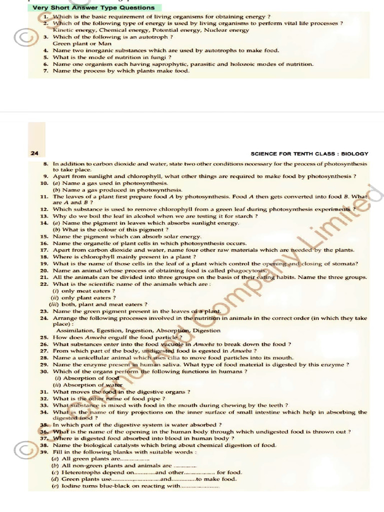 Biology Part 1 Life Processes Questions Answers | PDF | Digestion ...