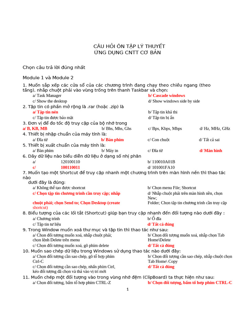 Dap - An - Cau Hoi On Tap Module 1-2-Final | PDF