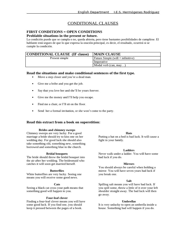 Conditional Clauses 1 | PDF | Bride | Luck