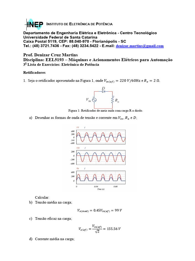 3a. Lista de Exercicios - Eletronica de Potencia | PDF | Retificador ...