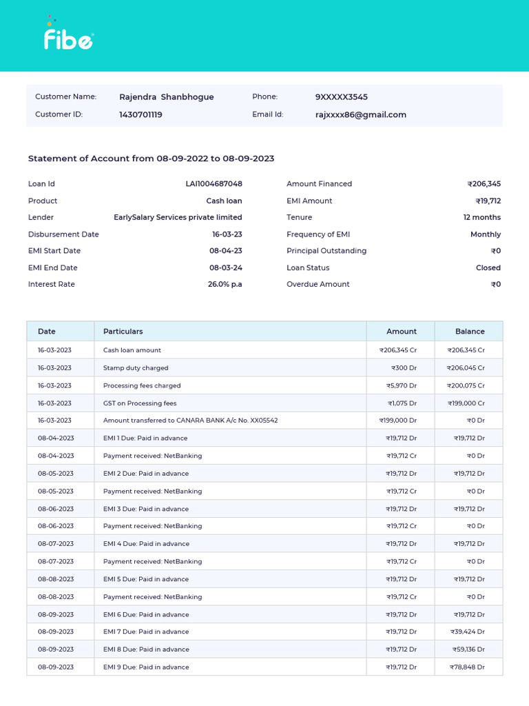 Fibe_Loan Closure | PDF | Loans | Interest