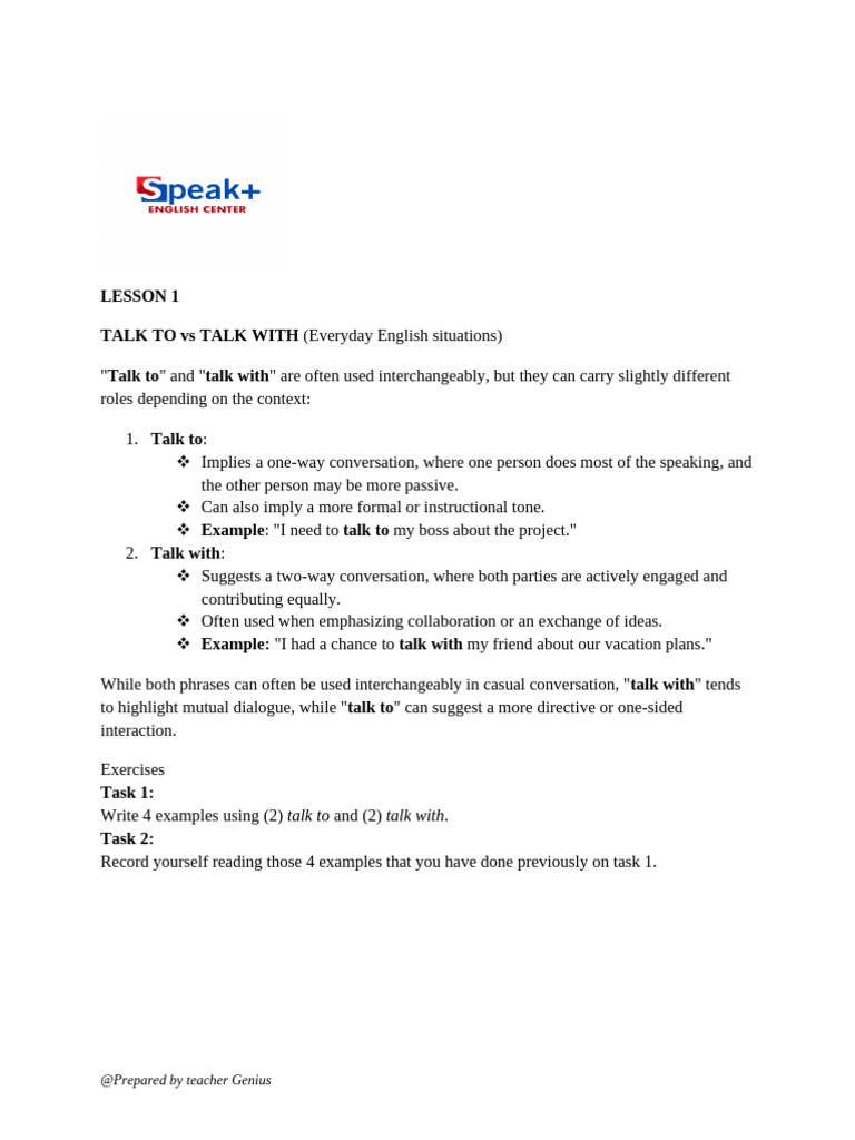 Everyday English: Talk To vs Talk With | PDF