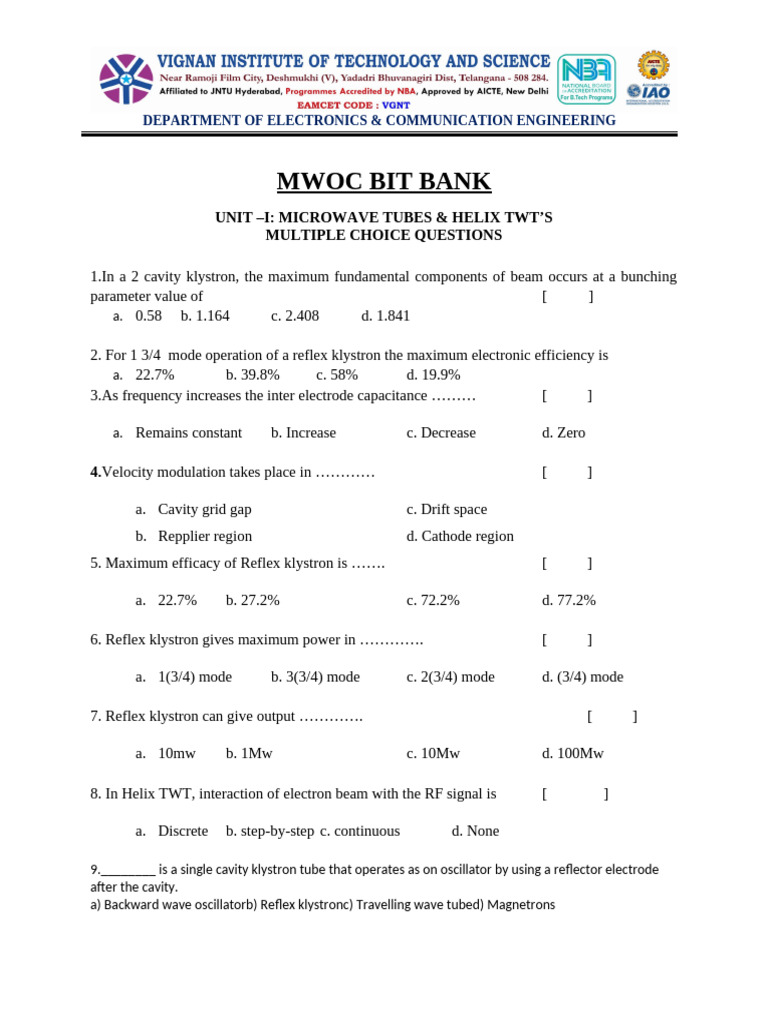 Mwoc Objective Question Bank | PDF | Electricity | Electronic Engineering
