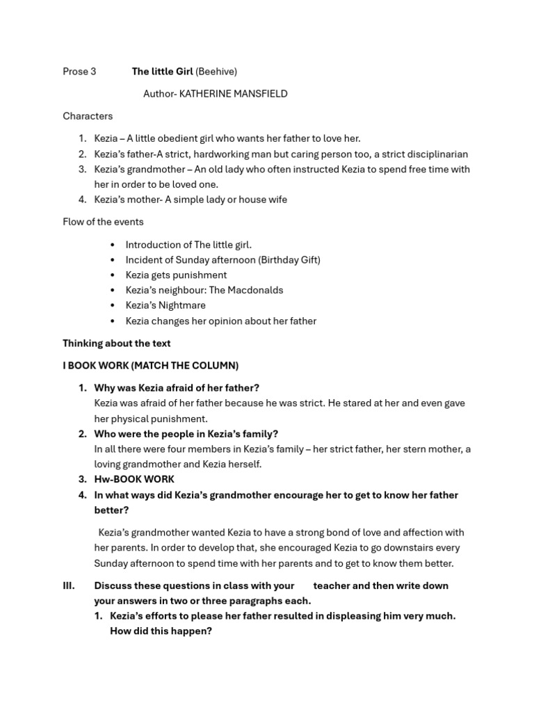 Prose 3 The Little Girl 24-25 | PDF