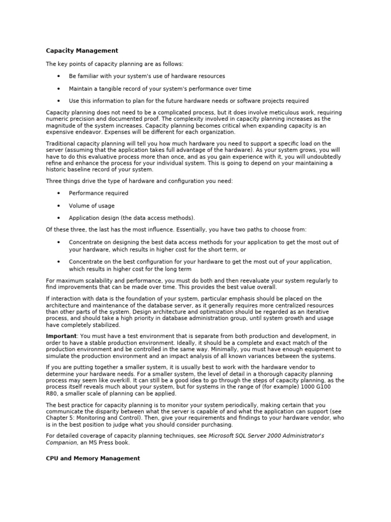 Capacity Management | PDF | Databases | Central Processing Unit