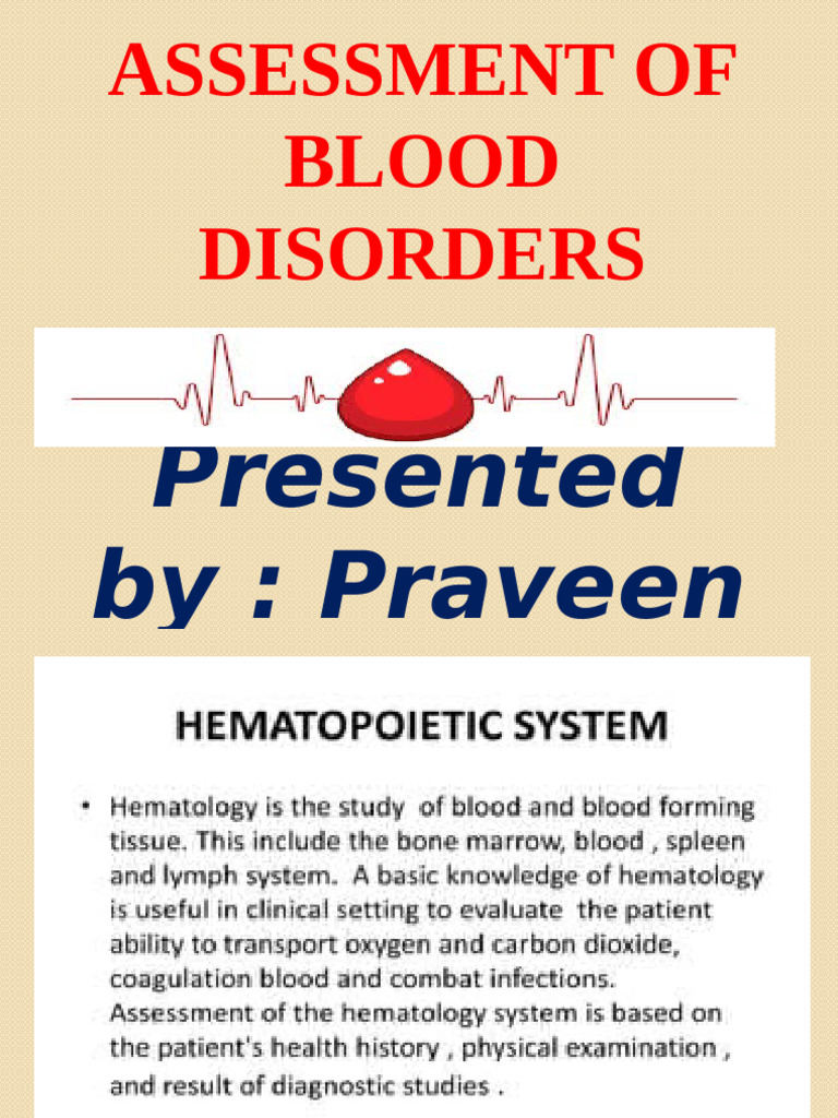 Blood Disorders Assessment Overview | PDF