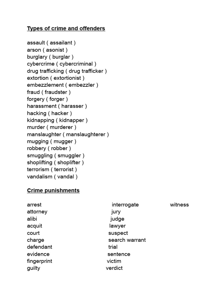 Crime and Law Vocabulary | PDF