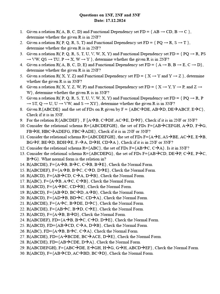 Questions On 1NF - 2NF - 3NF | PDF | Software Engineering | Epistemology Of Science