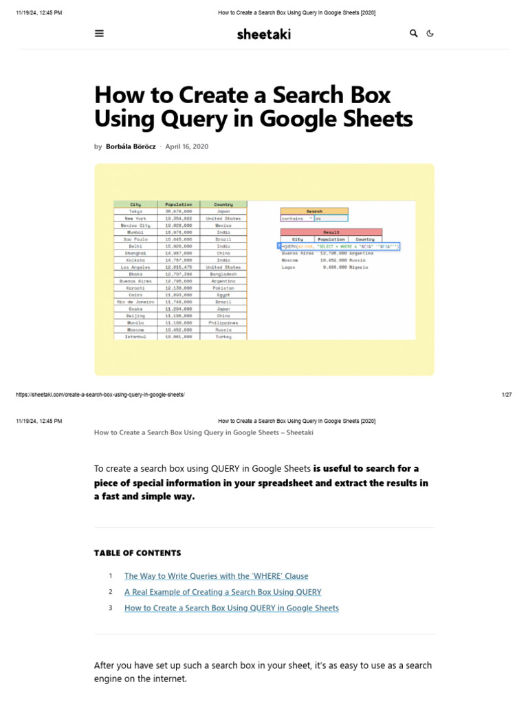 How To Create A Search Box Using Query in Google Sheets (2020) | PDF | Bond Duration | Letter Case