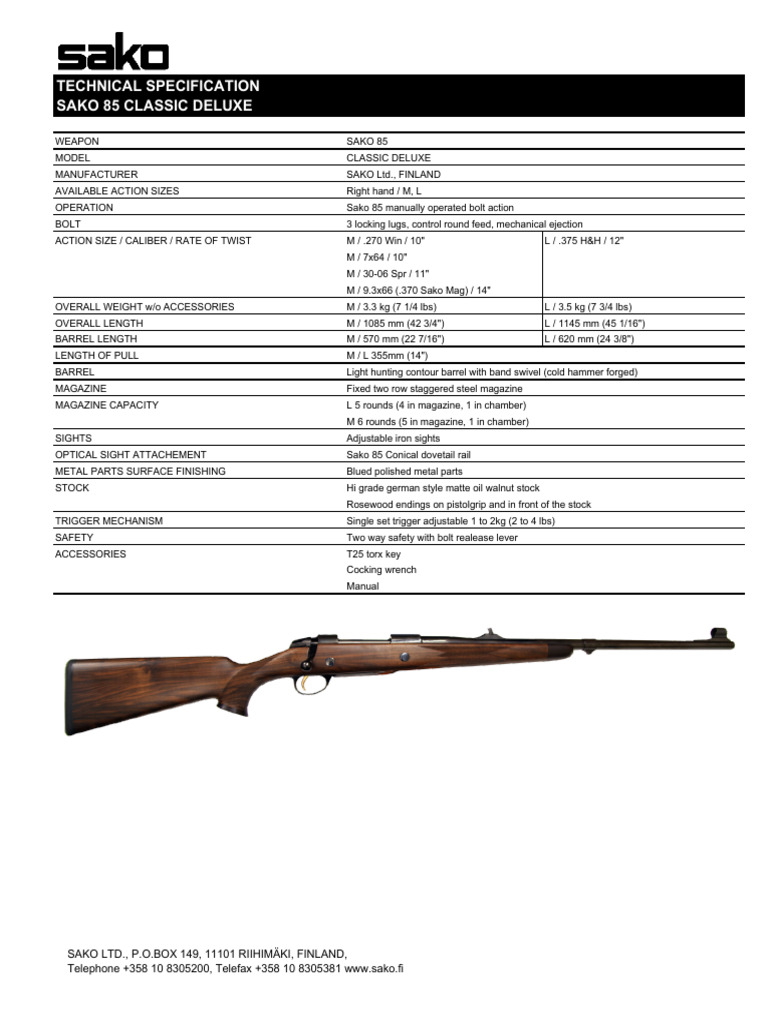 Sako 85 Classic Deluxe Specs | PDF | Rifle | Firearms