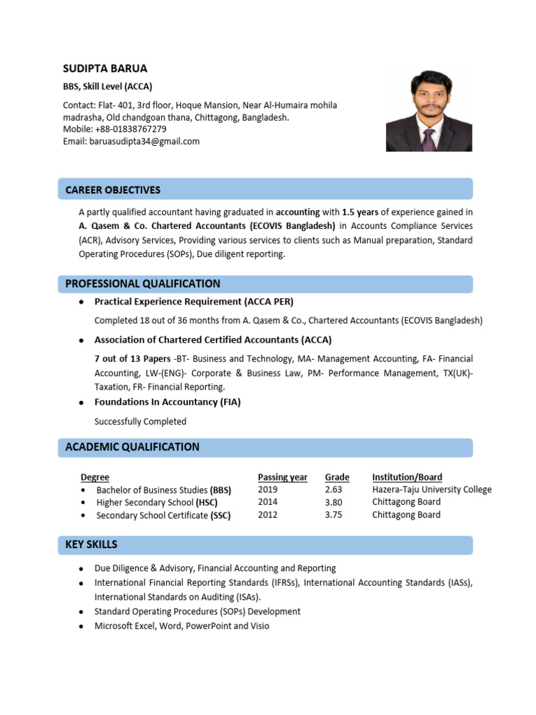 Resume of Sudipta_barua | PDF | Internal Control | Audit