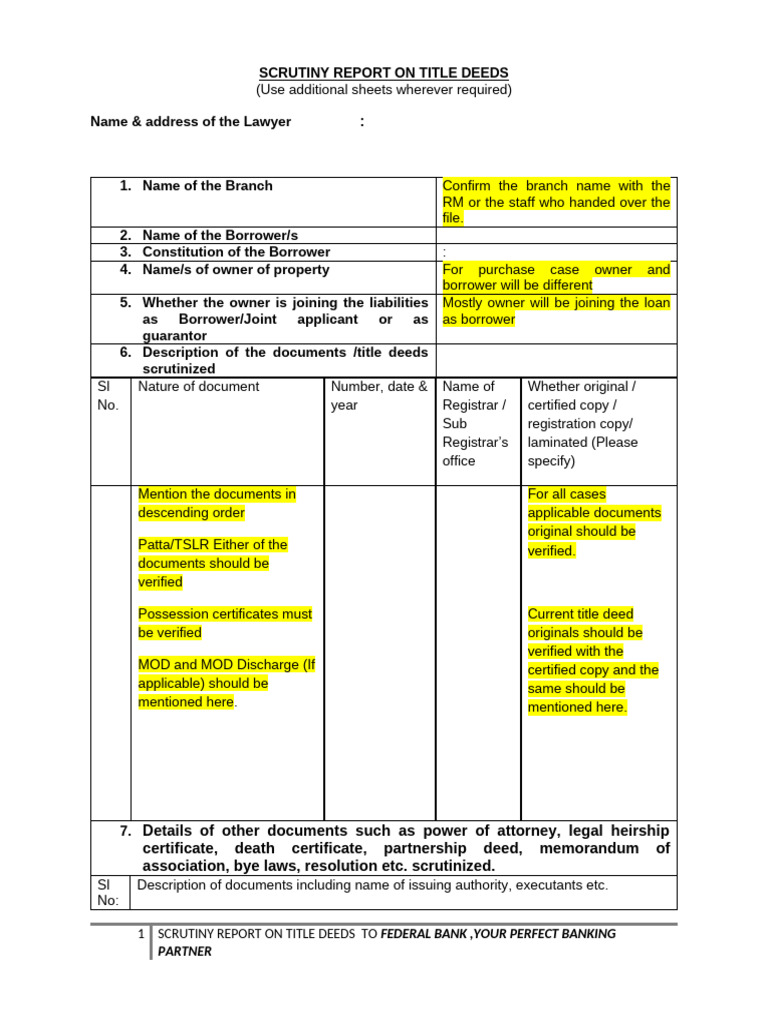 Forms & Formats_Forms_SCRUTINY REPORT ON TITLE DEEDS (1) | PDF ...