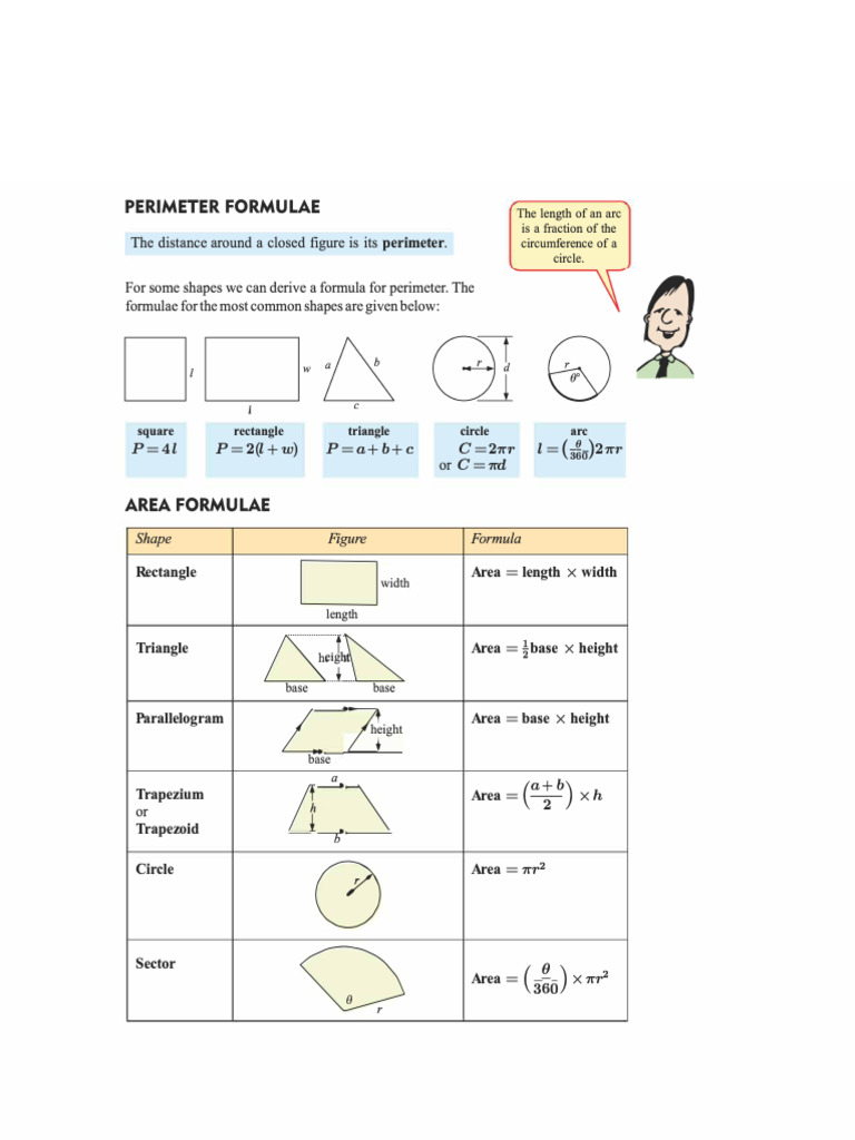 Perimeter, Area, Volume & Surface Area Formula | PDF | Area | Geometric ...