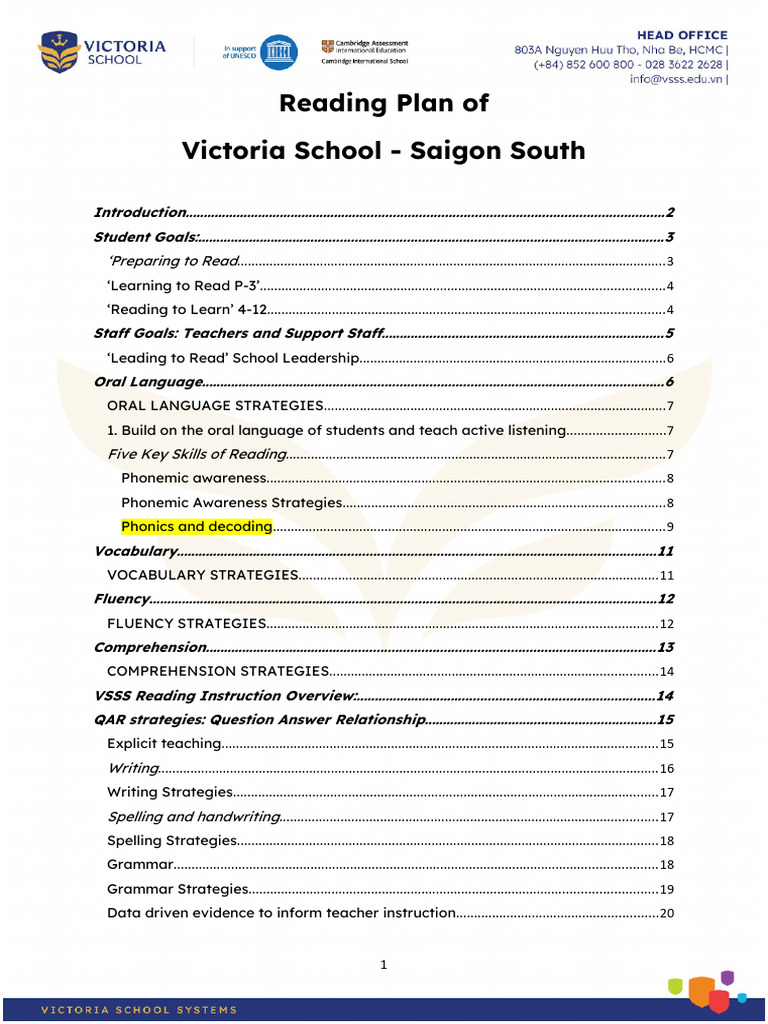 Victoria School Reading Plan Overview | PDF | Phonics | Reading ...