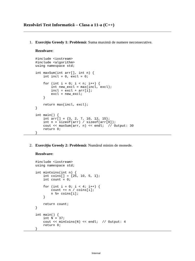 Rezolvări Test Informatică C++ | PDF | Namespace | Software Development