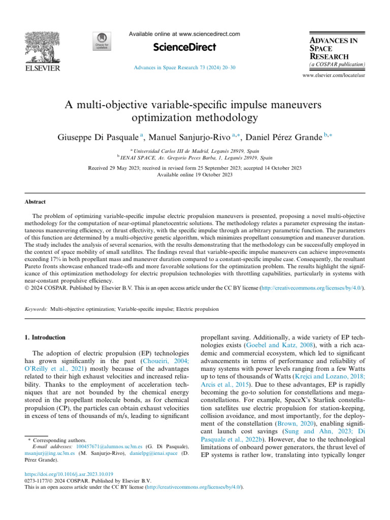 A-multi-objective-variable-specific-impulse-maneuvers_2024_Advances-in-Space | PDF | Spacecraft ...