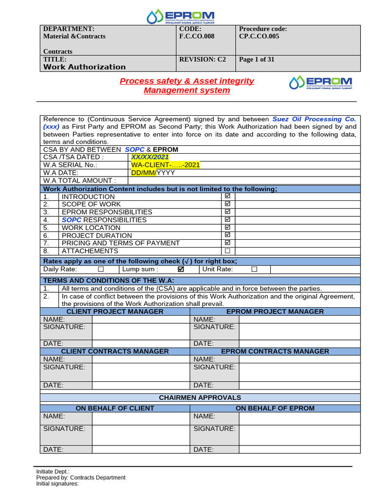 SOPC PSM - Work Authorization Rev 04 | PDF | Risk Management | Risk